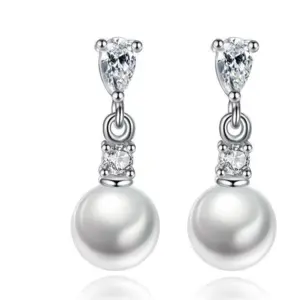 DLORIA Hollywood Sensation Pearl Drop Earrings With Zirconia Accents - Silver