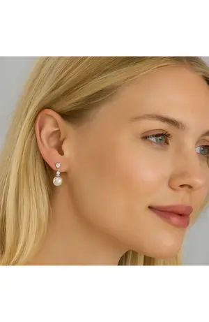 DLORIA Hollywood Sensation Pearl Drop Earrings With Zirconia Accents
