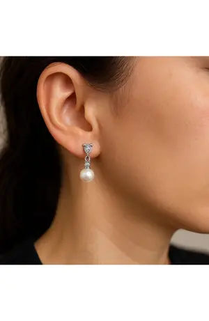 DLORIA Hollywood Sensation Pearl Drop Earrings With Zirconia Accents