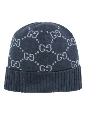 Gucci Gg-jacquard Cashmere Beanie - Blue