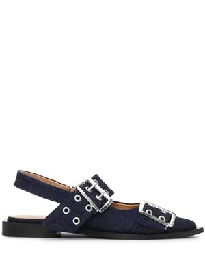 GANNI Denim Slingback Ballerinas - Blue