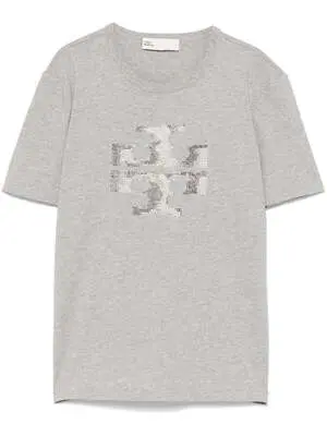 Tory Burch Logo Cotton T-shirt - Grey