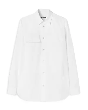 JIL SANDER Long Sleeve Button Front Shirt - White