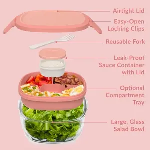 BENTGO Glass Leak Proof Salad Container - Coral Wash