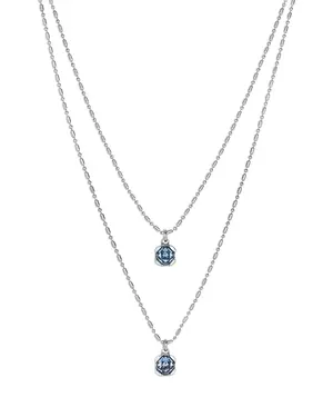 UNODE50 Sterling -plated Double Chain Necklace With Blue Crystals