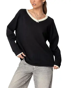 EDIKTED Contrast V-neck Knit Sweater