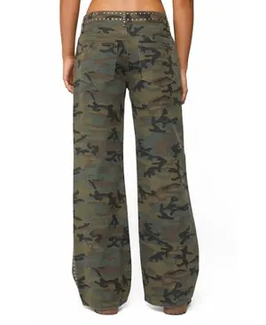 EDIKTED Quincy Studded Baggy Jeans - Olive-washed