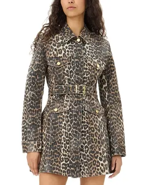 GANNI Print Foil Denim Dress - Leopard