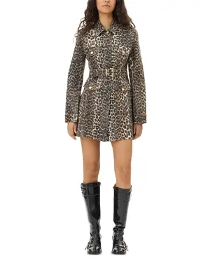 GANNI Print Foil Denim Dress - Leopard