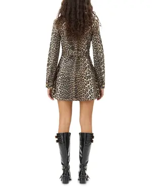 GANNI Print Foil Denim Dress - Leopard