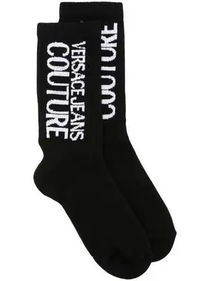 Versace Logo Intarsia Knitted Socks - Black