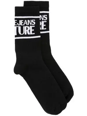 Versace Logo-intarsia Knitted Socks - Black