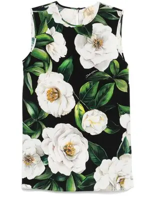 Dolce & Gabbana Gardenia-print Charmeuse Top - Black
