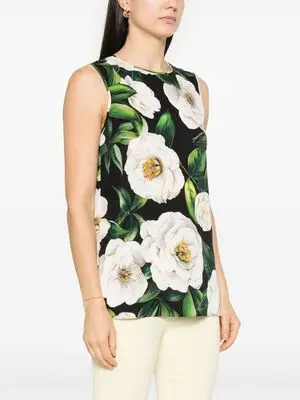 Dolce & Gabbana Gardenia-print Charmeuse Top