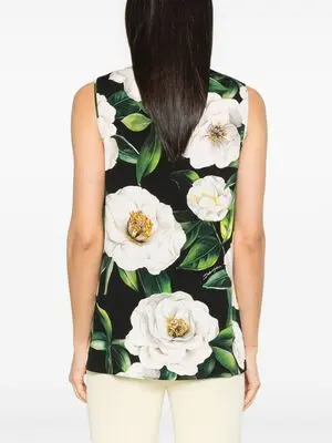 Dolce & Gabbana Gardenia-print Charmeuse Top