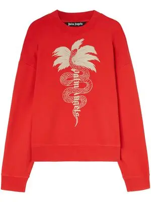 Palm Angels Snake-embroidery Sweatshirt - Red