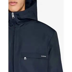 Sandro Logo-print Hooded Nylon Windbreaker Jacket - Navy Blue