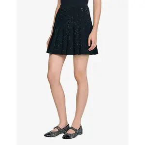 Sandro Pleated Tweed Mini Skirt