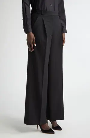 St. John Pinstripe Wide Leg Pants - Black