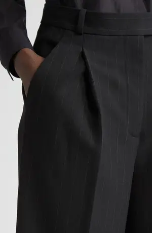 St. John Pinstripe Wide Leg Pants - Black