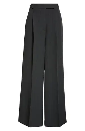 St. John Pinstripe Wide Leg Pants - Black