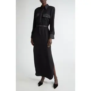 St. John Long Sleeve Satin Back Crepe Shirtdress