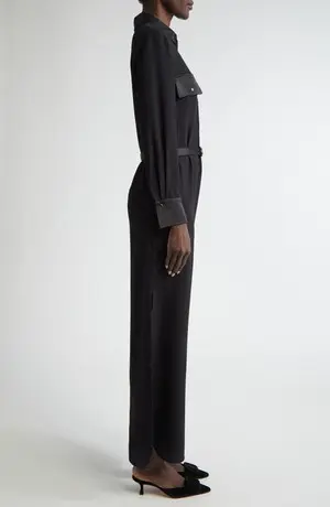 St. John Long Sleeve Satin Back Crepe Shirtdress