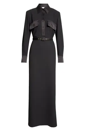 St. John Long Sleeve Satin Back Crepe Shirtdress