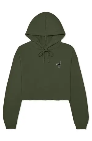 DALIX Cat Cropped Fleece Hoodie - Military Green