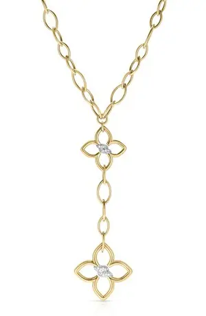 Roberto Coin Cialoma Pavé Diamond Flower Y-necklace - Yellow Gold