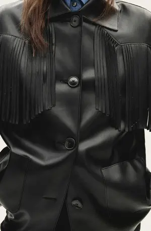Mango Fringe Trim Faux Leather Jacket