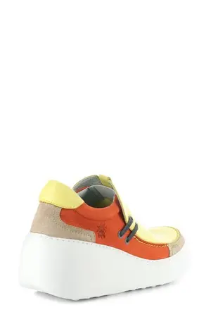 Fly London Davy Platform Wedge Sneakers - Taupe/yellow/orange