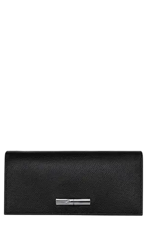 Longchamp Le Roseau Leather Continental Wallet - Black