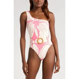 HUTCH One-shoulder O-ring One-piece Swimsuit - Coral Block