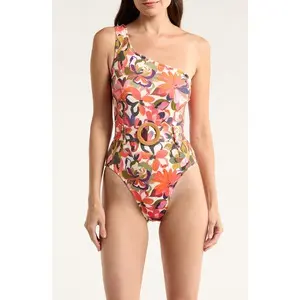 HUTCH One-shoulder O-ring One-piece Swimsuit - Coral Painted Lush Tropical
