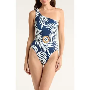HUTCH One-shoulder O-ring One-piece Swimsuit - Navy Paradise Foliage