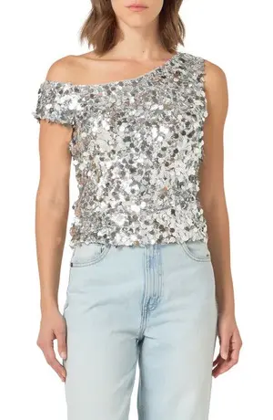 Endless Rose Paillette One-shoulder Top - Silver