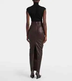 Rick Owens Dirt Pillar Leather Maxi Skirt