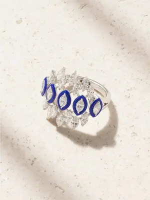 KAMYEN 18-karat White Diamond And Enamel Ring - Blue