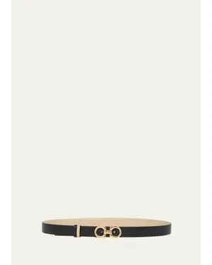 FERRAGAMO Mediterranean Gancini Skinny Leather Belt - Gray