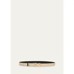 FERRAGAMO Mediterranean Gancini Skinny Leather Belt - Gray