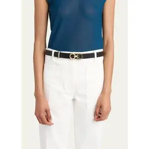 FERRAGAMO Mediterranean Gancini Skinny Leather Belt - Gray