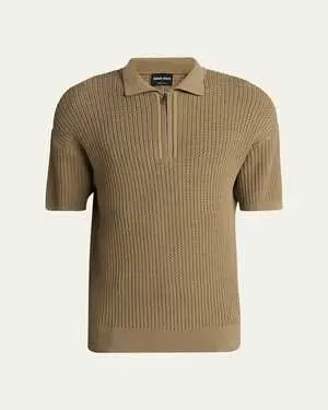 Giorgio Armani Textured Knit Short-sleeve Quarter-zip Polo Sweater