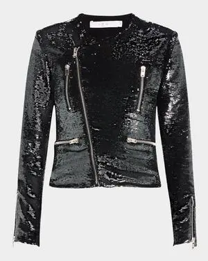 IRO PARIS Luzia Sequined Moto Jacket - Dark Grey