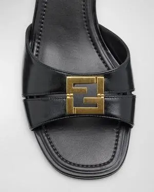 Fendi Fold Leather Kitten-heel Sandals - Nero
