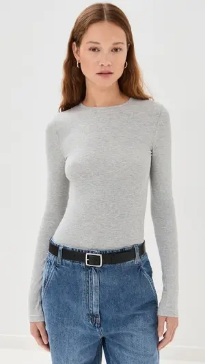 Tibi Circular Ribbed Crewneck Top - Heather Grey