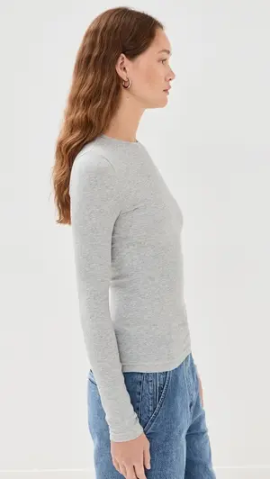 Tibi Circular Ribbed Crewneck Top - Heather Grey
