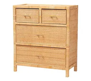 BALI & PARI Vaere Natural Brown Rattan And Wood Cabinet - One-color