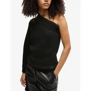 Hugo One-shoulder Brushed-texture Stretch-knit Jumper - Black