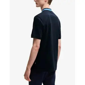 BOSS Striped-trim Slim-fit Cotton-jersey Polo Shirt Xxl - Dark Blue